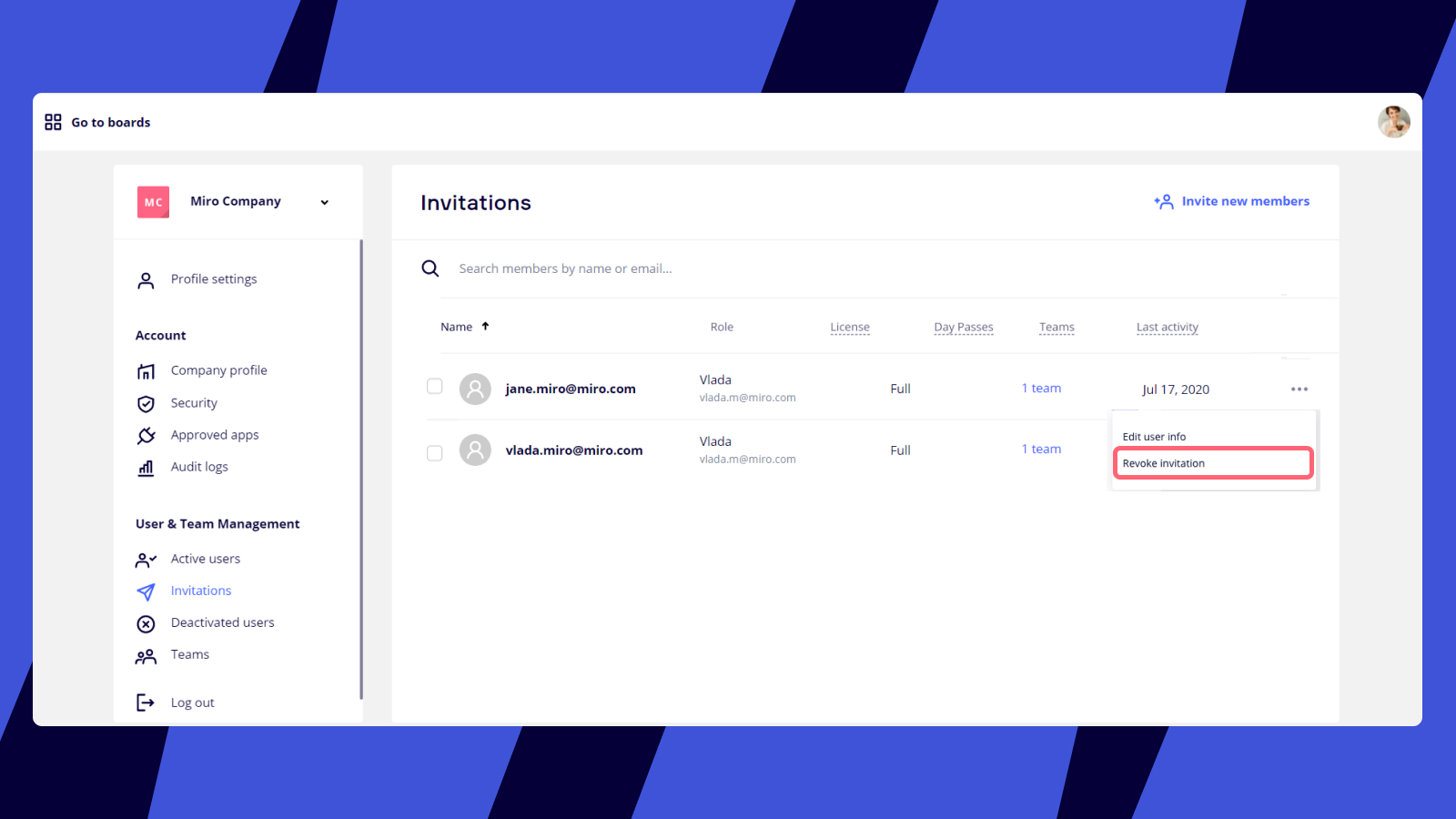 Manage user invitations on Enterprise Plan – Miro Help Center